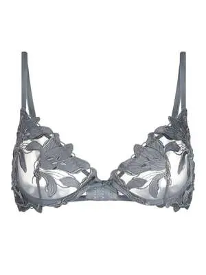 FLEUR DU MAL Lily Embroidered Plunge Demi Bra - Grey