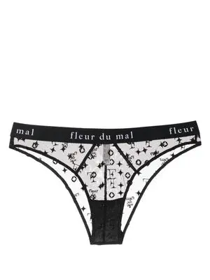 FLEUR DU MAL Monogram-embroidered Cheeky Briefs - Black