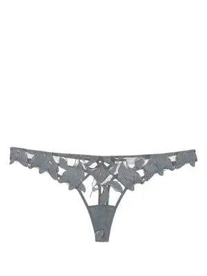 FLEUR DU MAL Lily Embroidered Thong - Grey