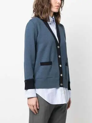 Thom Browne Milano Stitch V-neck Cardigan - Blue