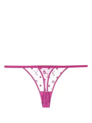 FLEUR DU MAL Monogram-embroidered Sheer Thong