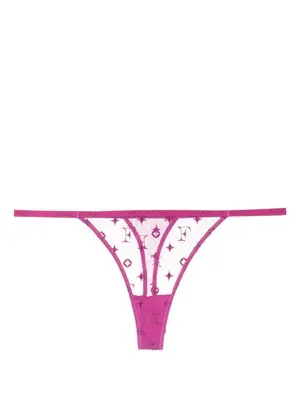 FLEUR DU MAL Monogram-embroidered Sheer Thong