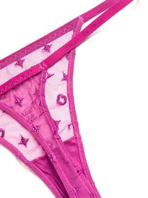 FLEUR DU MAL Monogram-embroidered Sheer Thong