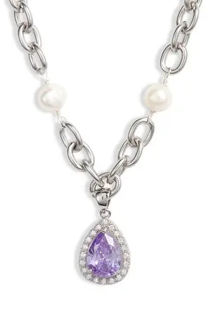 VIDAKUSH Heiress Imitation Pearl Pavé Pendant Necklace - Silver