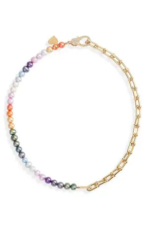 VIDAKUSH Freshwater Pearl Chain Necklace - Multi/gold