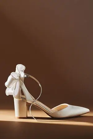 BELLA BELLE Molly Pearl Bow Block Heels - White