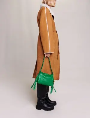 Maje Long Shearling Coat With Belt