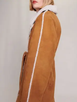 Maje Long Shearling Coat With Belt