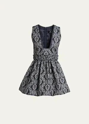 Etro Floral Jacquard Brocade Flared Mini Dress