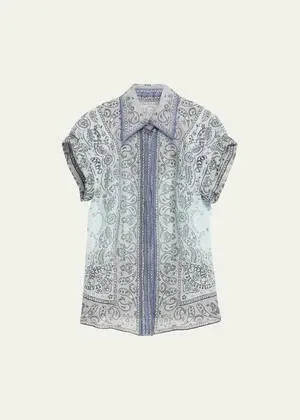 Zimmermann Matchmaker Fitted Paisley Blouse - Blue Bandana