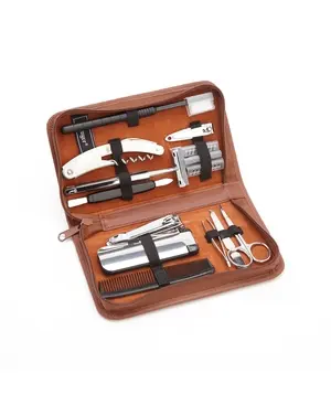 ROYCE NEW YORK Toiletry Grooming Shave Kit - Tan