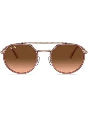 Ray-ban Logo-print Round-frame Sunglasses - Metallic