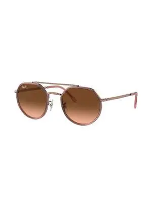 Ray-ban Logo-print Round-frame Sunglasses - Metallic