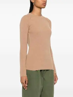 Pinko Logo-plaque Ribbed-knit Jumper - Brown
