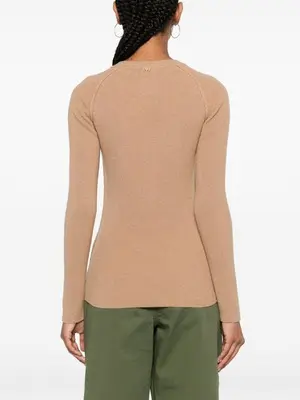 Pinko Logo-plaque Ribbed-knit Jumper - Brown