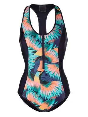 DUSKII Tucan-print Zip-up Swimsuit - Multicolour