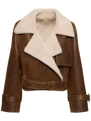 Nour Hammour Hatti Belted Shearling Leather Jacket - Brown