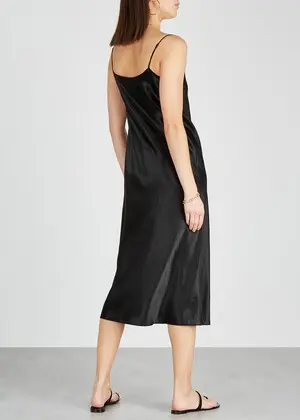 Vince Hammered Satin Slip Dress - Black