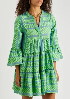 Devotion Ella Embroidered Cotton-blend Mini Dress - Green