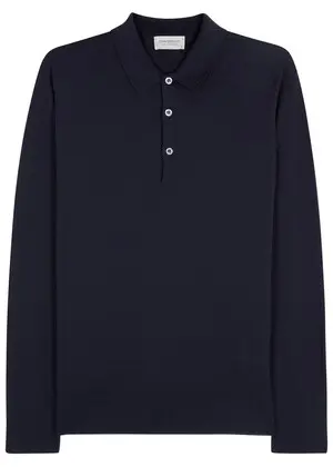 John Smedley Belper Wool Polo Shirt - Navy