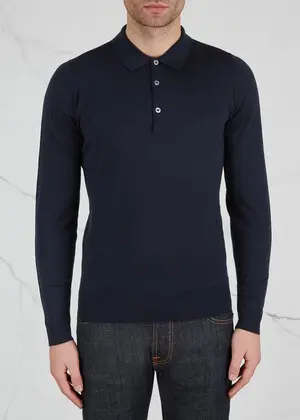John Smedley Belper Wool Polo Shirt - Navy