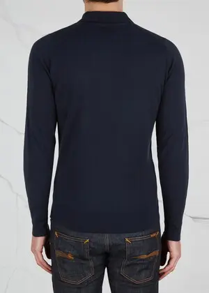 John Smedley Belper Wool Polo Shirt - Navy