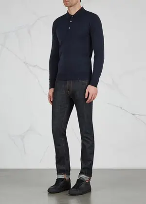 John Smedley Belper Wool Polo Shirt - Navy