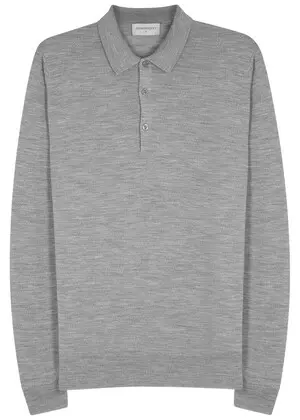 John Smedley Belper Wool Polo Shirt Silver