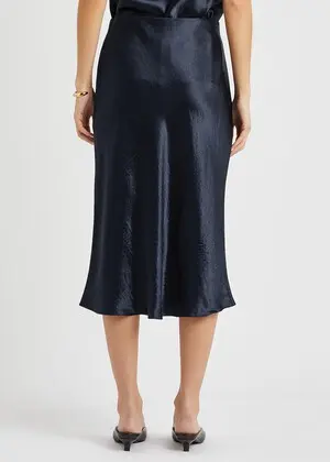 Vince Hammered Satin Midi Skirt - Navy