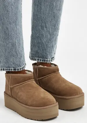 UGG Classic Ultra Mini Suede Flatform Boots - Tan