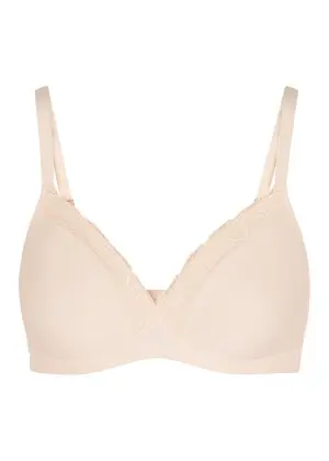 Hanro Lace-trimmed Soft-cup Bra, Bra Hook Fastening - Nude