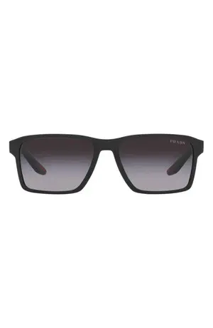 Prada 58mm Rectangular Sunglasses - Black