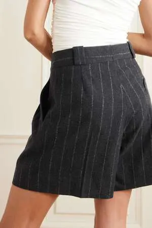 BLAZÉ MILANO Ferien Pinstriped Wool And Cashmere-blend Shorts - Dark Gray
