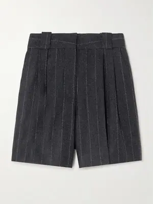 BLAZÉ MILANO Ferien Pleated Pinstriped Wool And Cashmere-blend Shorts - Gray
