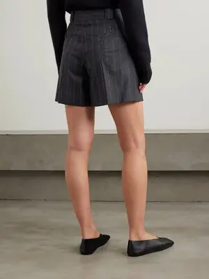 BLAZÉ MILANO Ferien Pleated Pinstriped Wool And Cashmere-blend Shorts - Gray