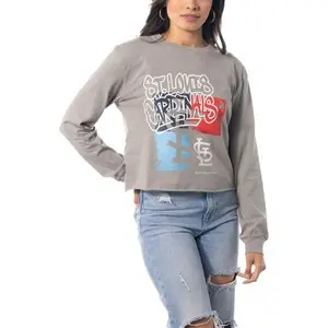 THE WILD COLLECTIVE St. Louis Cardinals Cropped Long Sleeve T-shirt - Gray