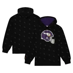 Mitchell & Ness Minnesota Vikings Allover Print Fleece Pullover Hoodie - Black