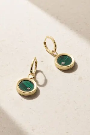 Mateo Convertible 14-karat Gold, Malachite And Diamond Earrings - Green