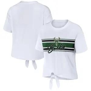 WEAR BY ERIN ANDREWS Milwaukee Bucks Tie-front T-shirt - White