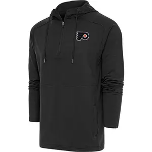 ANTIGUA Philadelphia Flyers Spikes Raglan Quarter-zip Hoodie - Heather Black