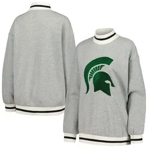 GAMEDAY COUTURE Michigan State Spartans In It To Win It Sporty Mock Neck Pullover Sweatshirt - Ash