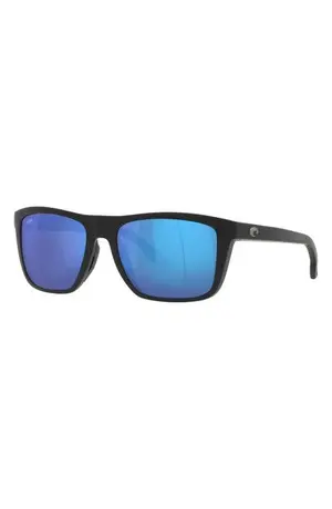 COSTA DEL MAR Mainsail 55mm Mirrored Polarized Rectangle Sunglasses - Matte Black