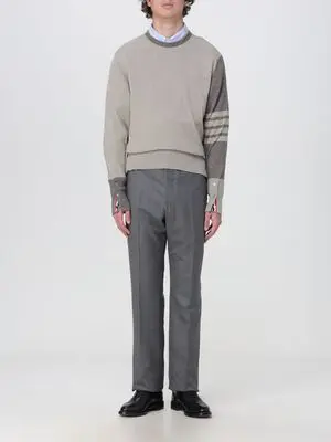 Thom Browne Crewneck Cashmere Sweater With Four-bar Detail - Beige