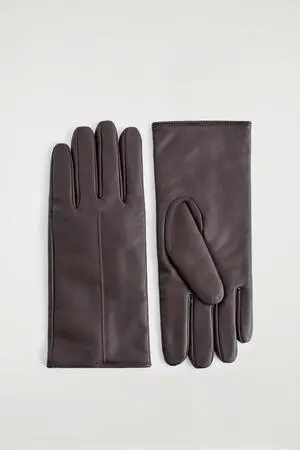 Cos Cashmere-Lined Leather Gloves Brown