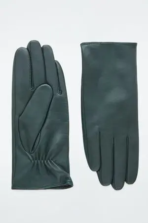 Cos Cashmere-Lined Leather Gloves Green