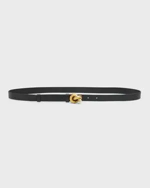 Bottega Veneta Bottega Veneta Brass Knot Leather Skinny Belt Black M Brass