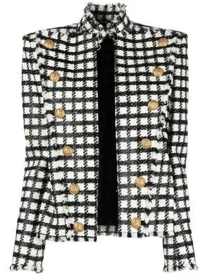 Balmain Button-embellished Checked Jacket - Black