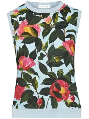 Oscar De La Renta Camellia Printed Tank Top - Blue
