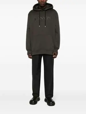 LANVIN Logo-embroidered Cotton Hoodie - Green