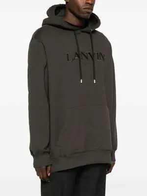 LANVIN Logo-embroidered Cotton Hoodie - Green